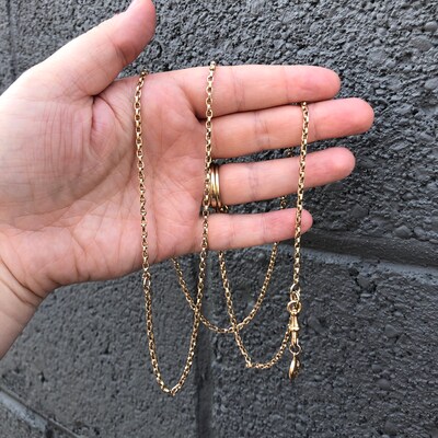 Vintage Very Long Solid Gold Chain, Long Guard Chain, 9k Gold Muff ...