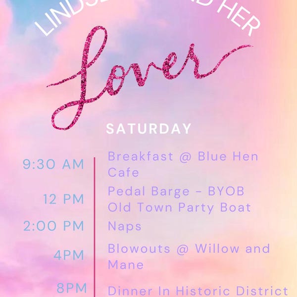 Lover Bachelorette Party Invitation & Itinerary Template Taylor Swift ...