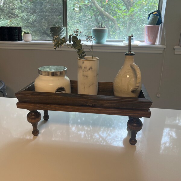 Footed Wood Riser, Wooden Tray, Bathroom Riser, Pedestal Tray, Countertop Riser, Centerpiece ...