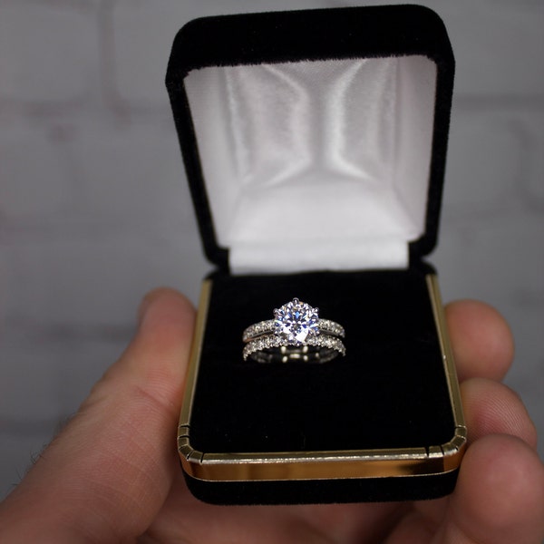 14K White Gold Moissanite Ring Set, 3pcs Wedding Set, Moissanite ...