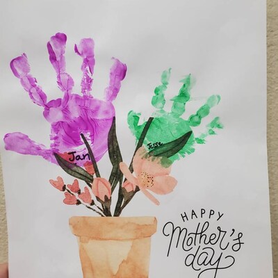 Flower Handprint Craft Art, Printable for Mom or Grandma Handprint ...