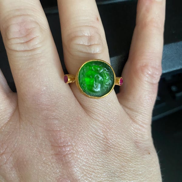 Virgin Mary Blue Intaglio Gold Ring 24K Gold Plated 925 Sterling Silver ...