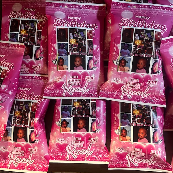 8X Birthday Party Favor Template Bundle, Pink Canva Editable Graduation ...