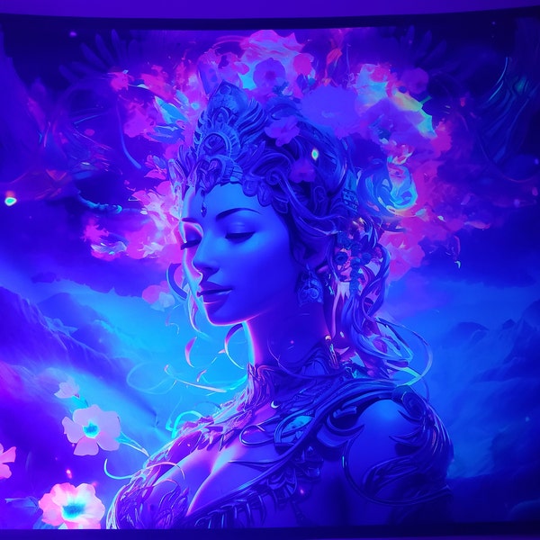 Pyramid DMT Temple Maya Inca UV Tapestry, Blacklight Reactive Wall ...