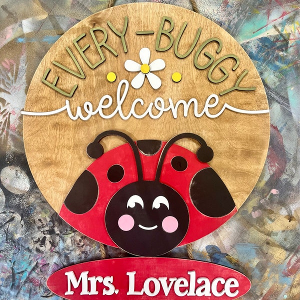 Ladybug Welcome Door Hanger SVG, Ladybug Welcome Sign, Ladybug Porch ...