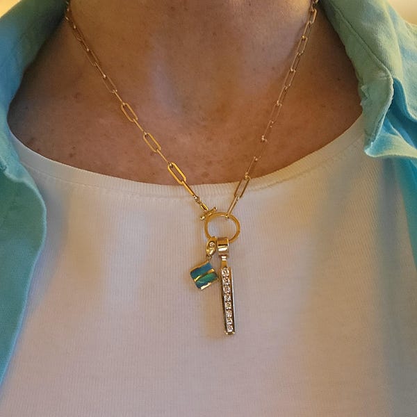 Solid Gold Enhancer Charm Necklace, 14k Gold Paperclip Chain Necklace ...