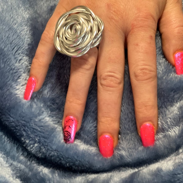 Rose Ring, Oversized Ring, Wire Wrapped Ring, Wire Ring, Statement Ring ...