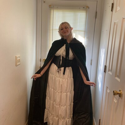 Dark Green Cloak Fully Lined With Black Satin, Hooded Velvet Medieval ...