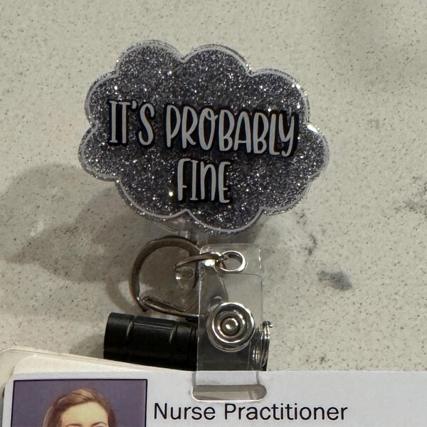 It's Probably Fine Badge Reel, Black Cloud Badge Clip, Funny Nurse Gift ...