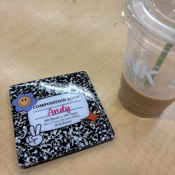 Retro Resin Teacher Coaster, Custom Desk Coaster, Composition Notebook ...