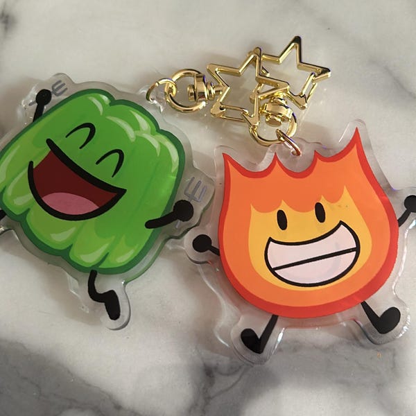 BFDI Keychains - 2.5" Acrylic - Firey, Bubble, Teardrop, Golfball ...