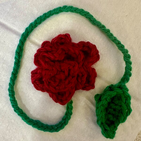 Rose Bookmark Crochet PDF Pattern | Red Flower With Stem and Leaf ...