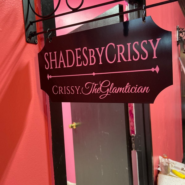 Custom Hanging Business Sign: Black Metal, 2-sided, Indoor/outdoor ...