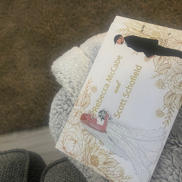 Sliding Bride Wedding Invitation, Moden Luxury Personalized Caricature ...