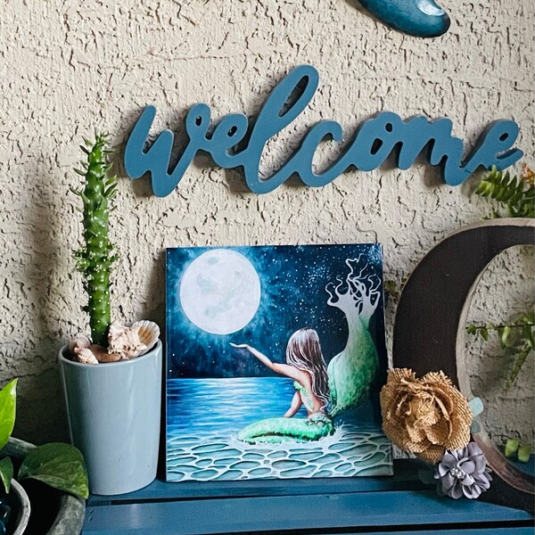 Mermaid Moon Ceramic Tile Coastal Decor, Ocean Backsplash Tiles for ...