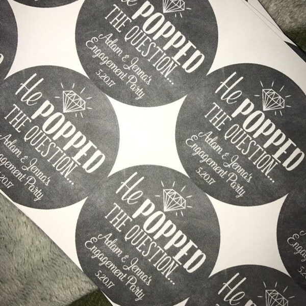 Wedding Favors, Bachelorette Stickers, He Popped the Question, Wedding ...