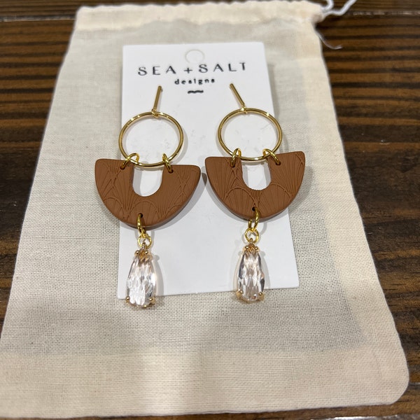 CLAY EARRINGS, White & Aqua Small Circle Teardrop Dangles, Handmade ...