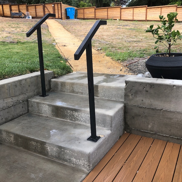 1.5x1.5 Single Post, 1 or 2 Step, Metal Handrail, Flat Black - Etsy