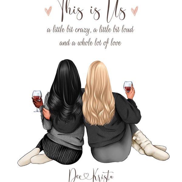 Custom Friend Prints, Personalized Best Friend Portrait, Best Friends ...