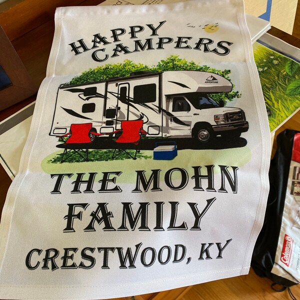 Happy Campers Personalized Class C Motorhome Garden Flag, Camping Sign ...