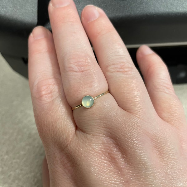SOLID Gold Aqua Chalcedony Ring | Simple Tiny Gold Chalcedony Stack ...