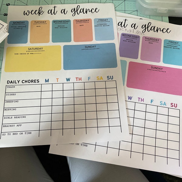 Printable Editable Kids Week at a Glance | Kids Chore Responsibility ...