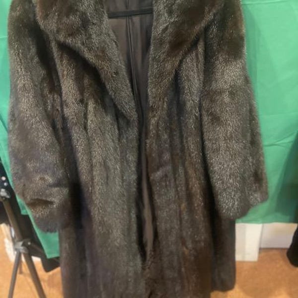 Dark Brown Mink Fur Coat Made in Pieces, XL Size, Full-length Design ...