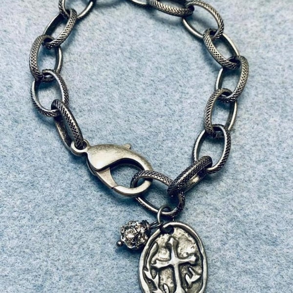 Cross Charm, Pocket Cross, Circle Cross Coin Token, Gold Cross ...