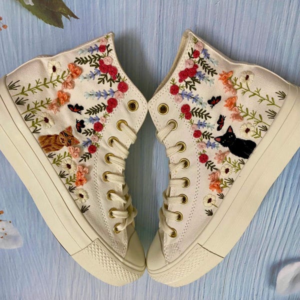 Custom Converse Chuck Taylor Blue Flower Embroidered Converse Shoes ...