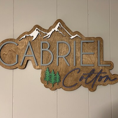 Mountains Name Sign, Large Wood Name Sign, Nursery Name Sign, Mountains ...