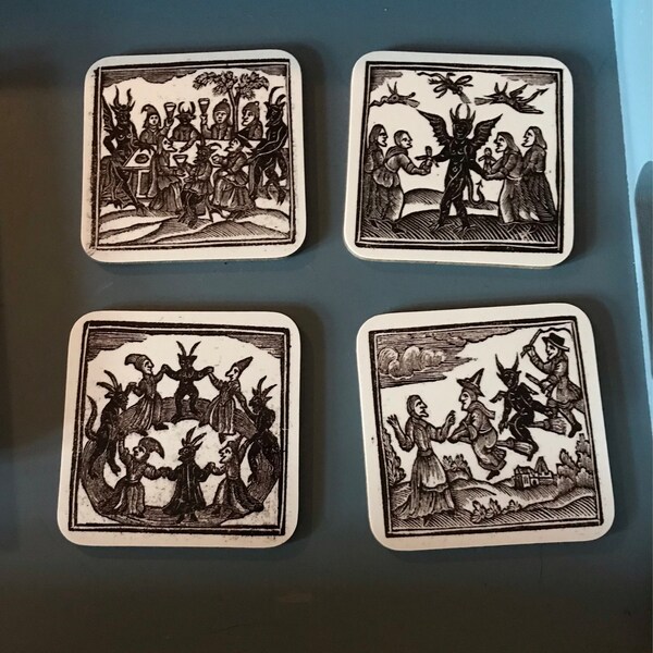 Woodcut Witches Coasters Set of 4 - Etsy UK