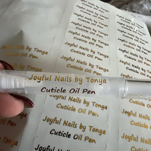 60 (1.75x0.66") Clear Foil Labels Personalized Cuticle Pen, Lash ...