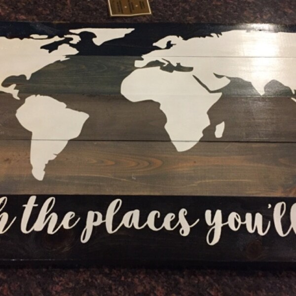 Multi Stain Rustic World Map Wooden Sign, Globe Sign, World Sign ...