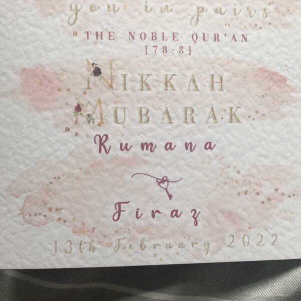 Personalised Islamic Wedding Card, Muslim Congratulations Wedding Card ...