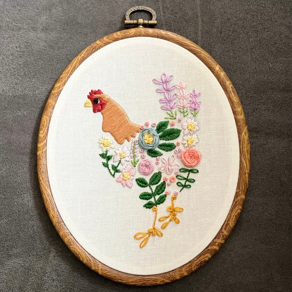 Floral Chicken Embroidery Pattern | Digital Download | Tutorial + Guide ...