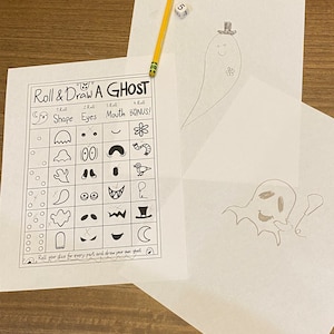 Digital PRINTABLE Kids Activity Sheet Roll and Draw Face Ghost ...