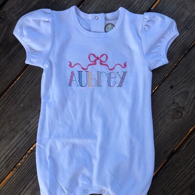 Emma Kate Heirloom Bow Satin Stitch Long Ribbon Frame Border Monogram ...