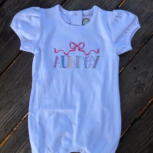 Emma Kate Heirloom Bow Satin Stitch Long Ribbon Frame Border Monogram ...