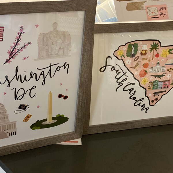 Illustrated South Carolina Art Print, Cute South Carolina Map, Modern ...