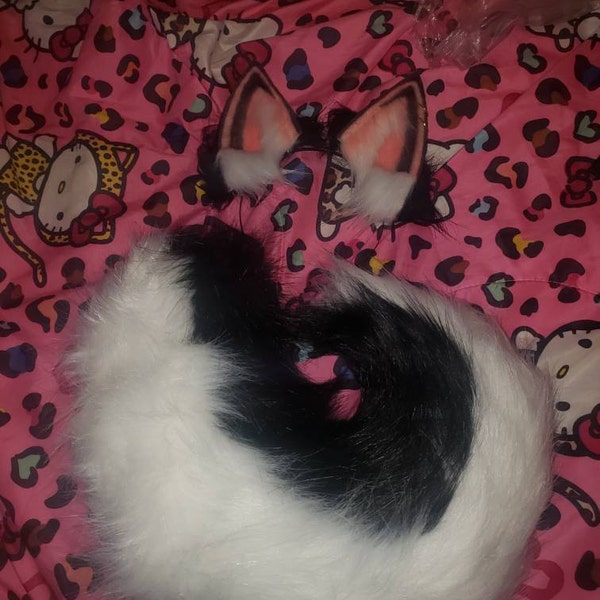 Black Wolf Ears and Tail Set, Ears Headband, Custom Furry Cosplay Ears ...