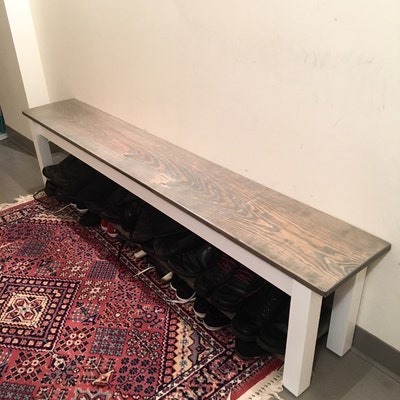 Cottage Farmhouse Bench With Storage Shelf, Rustic Solid Wood Bench - Etsy