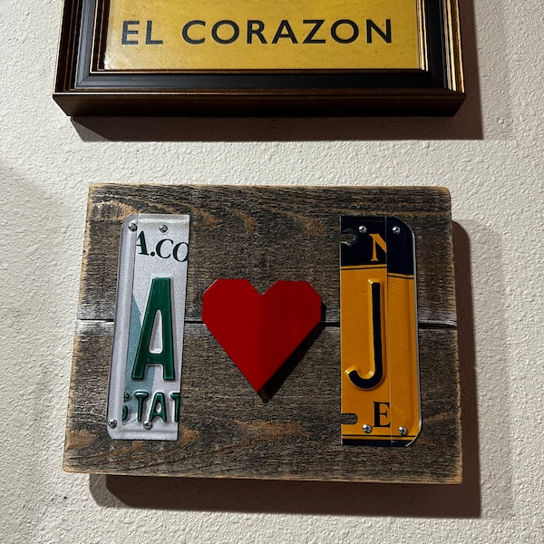 Custom License Plate Initials With Red Folded Heart Unique Birthday ...