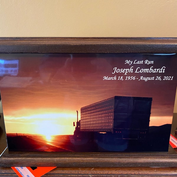 Truck Cremation Urn, Wood Funeral Urn,trucker's Wooden Urn With Custom ...