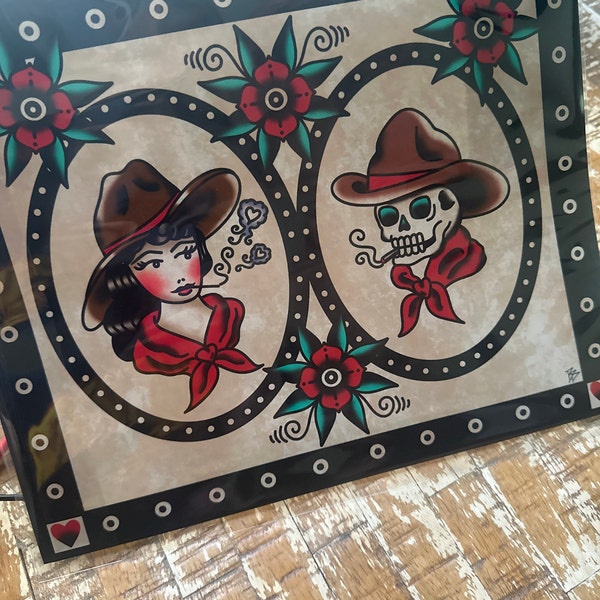American Traditional Cowboy Tattoo Flash Art Print - Etsy