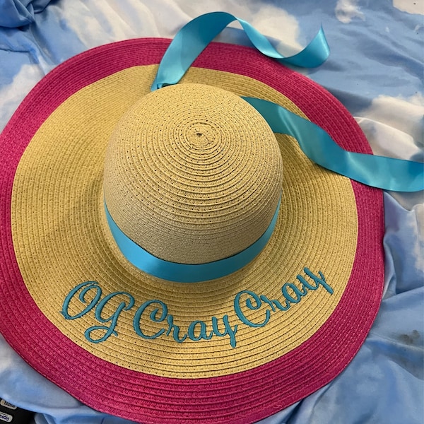 Personalized Beach Hat Custom Embroidered Floppy Sun Hat Womens Straw ...
