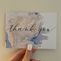 Pack of 10 Pastel Blue & Gold Marbled Ink Folded Thank You / Note Cards ...
