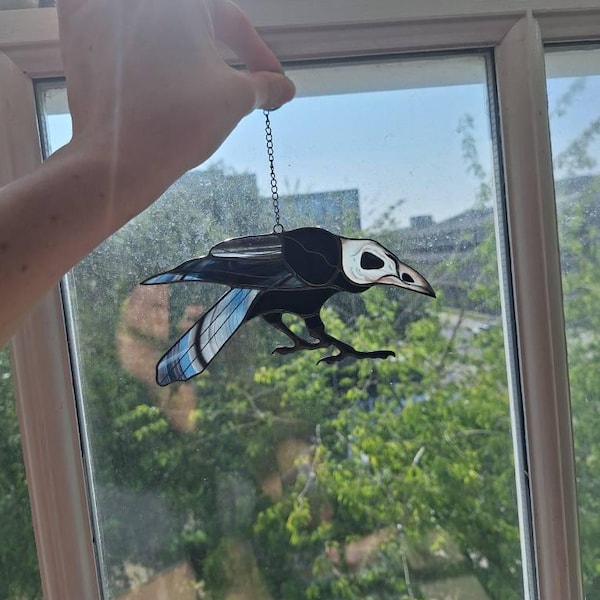 Halloween Stained Glass Horror Raven Feathers Custom Stained Glass Bird ...