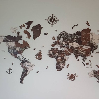 Large World Map Wall Hangings Wood World Map With Borders - Etsy