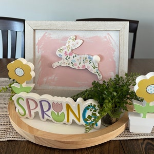 Spring Word Cutout Free Standing Spring Wood Craft Tiered Tray Decor ...