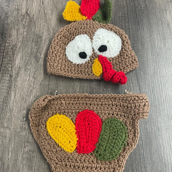 CROCHET PATTERN Turkey Baby Hat and Diaper Cover Costume PDF | Sizes 0 ...